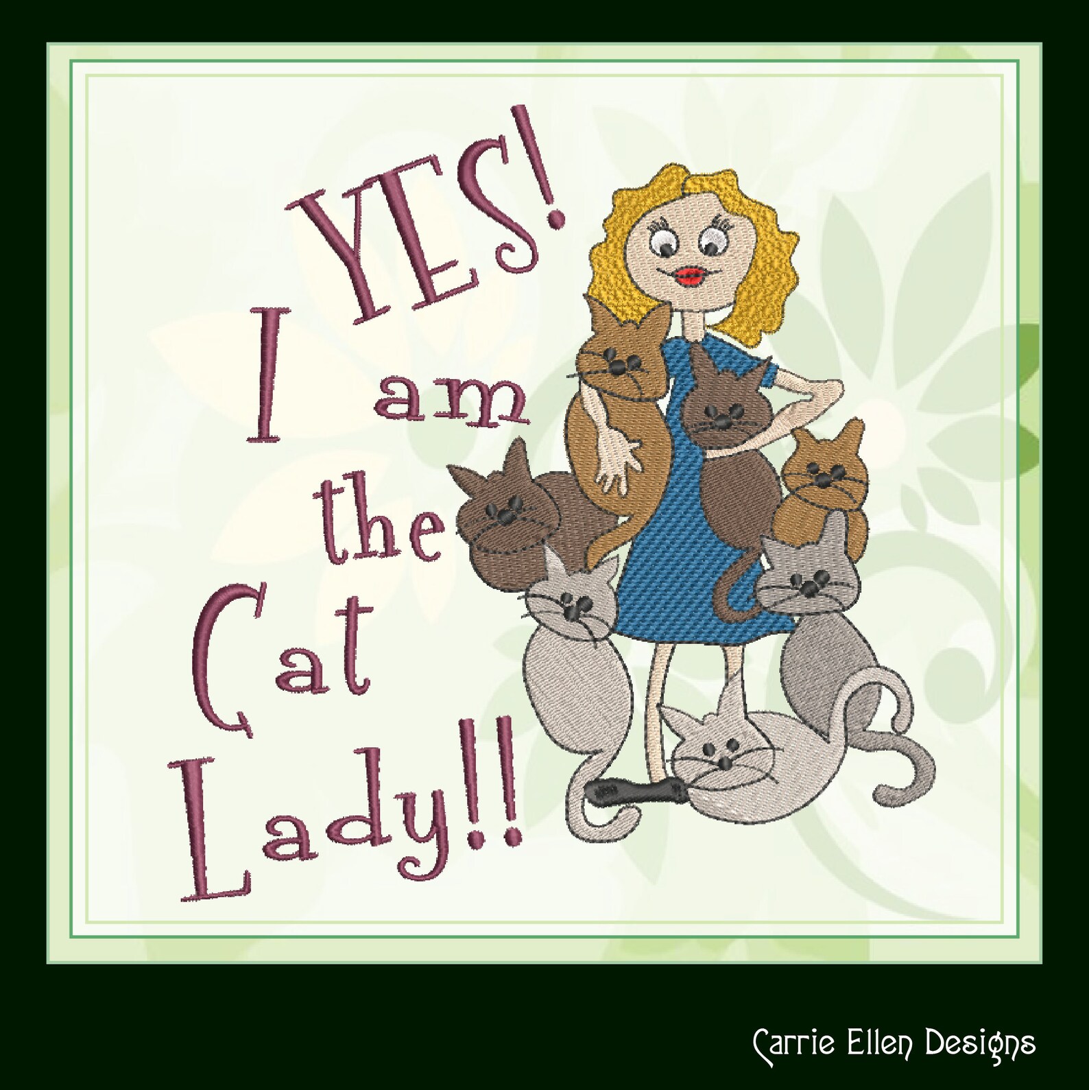 Yes I Am the Cat Lady Embroidery Design Funny Cartoon Saying - Etsy