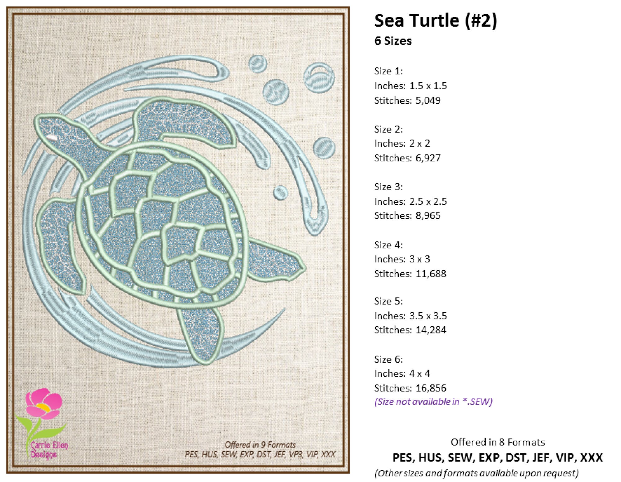 Sea Turtle Embroidery Design Bundle, Turtle Embroidery Design, Machine ...