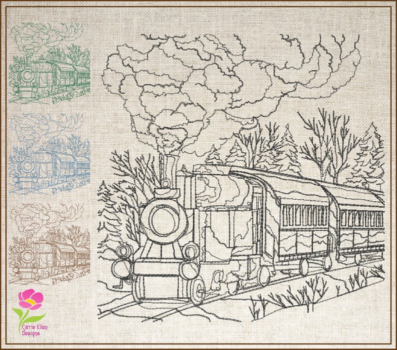 Train Scene Sketch Machine Embroidery Design Vintage Train - Etsy