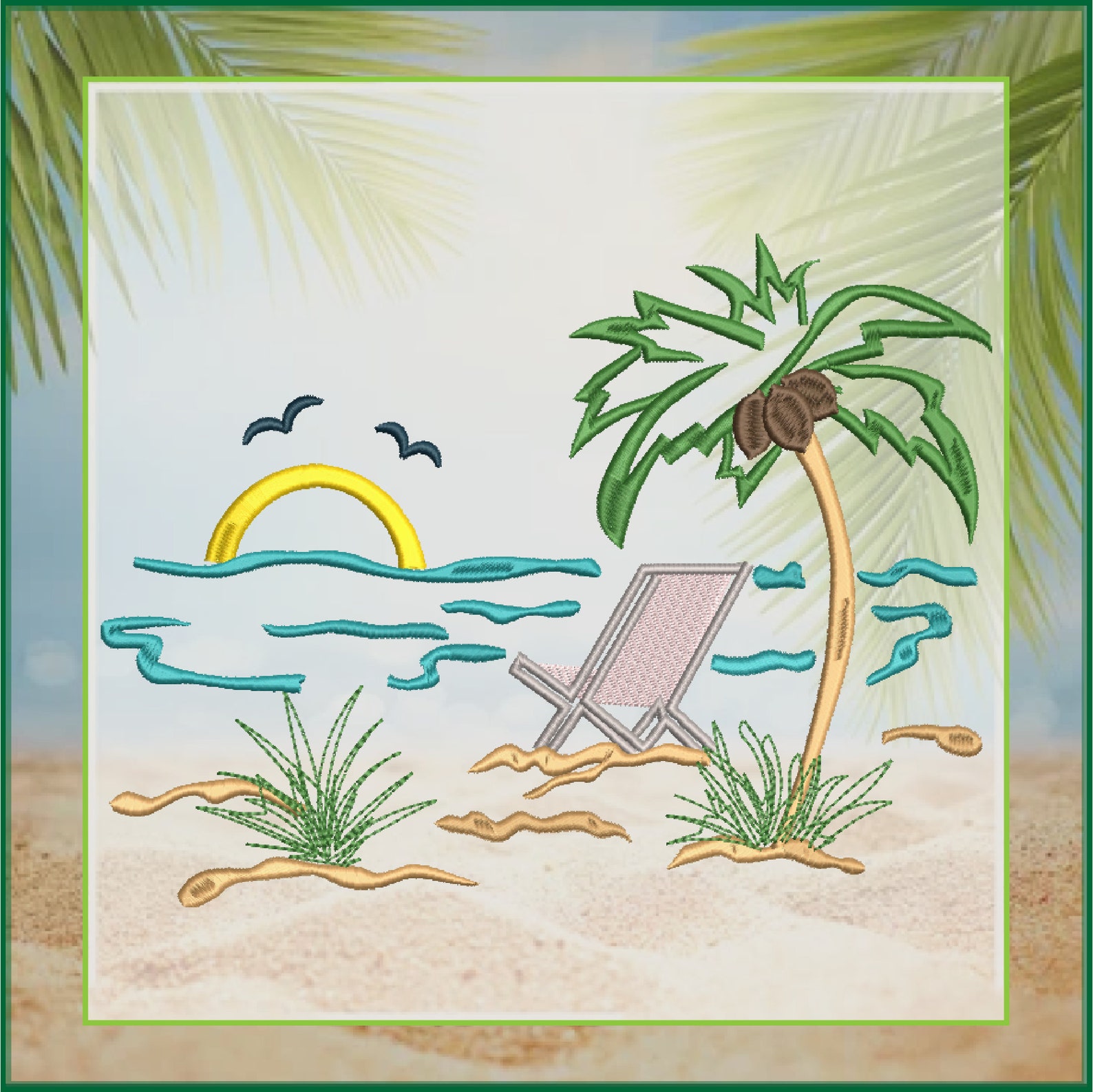 Beach Scene Machine Embroidery Design Summer Embroidery - Etsy