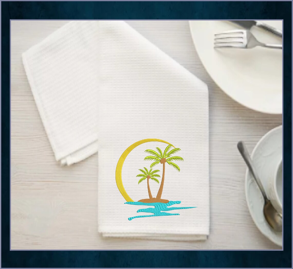 Tropical Island Machine Embroidery Design Palm Tree Island | Etsy