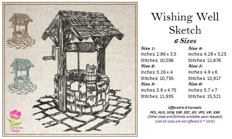 Wishing Well Sketch Machine Embroidery Design, Artistic Sketch ...