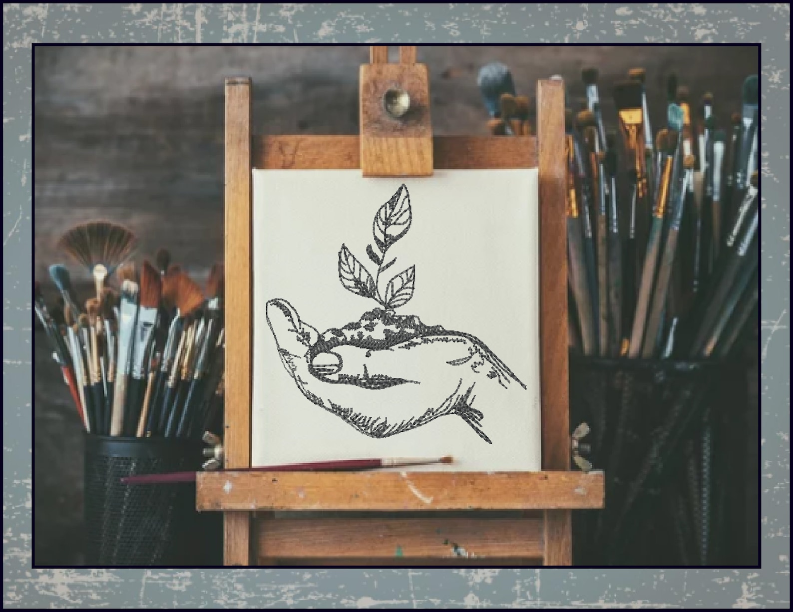 Hand Holding Soil With Plant Sapling Machine Embroidery Design ...