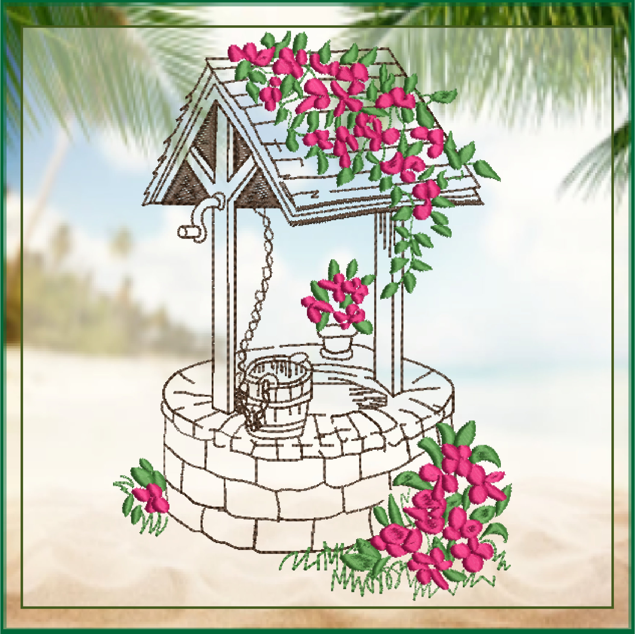 Wishing Well Machine Embroidery Design: Floral Line Art (6 Sizes ...