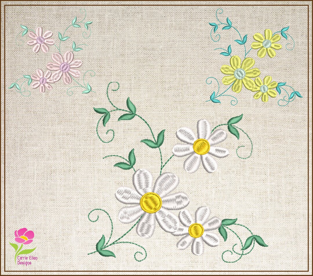 Daisies Machine Embroidery Design. Garden Flowers Embroidery Patterns ...