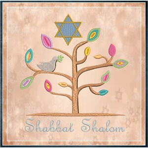 Shabbat Shalom Tree Machine Embroidery Design, Tree of Life With Dove ...