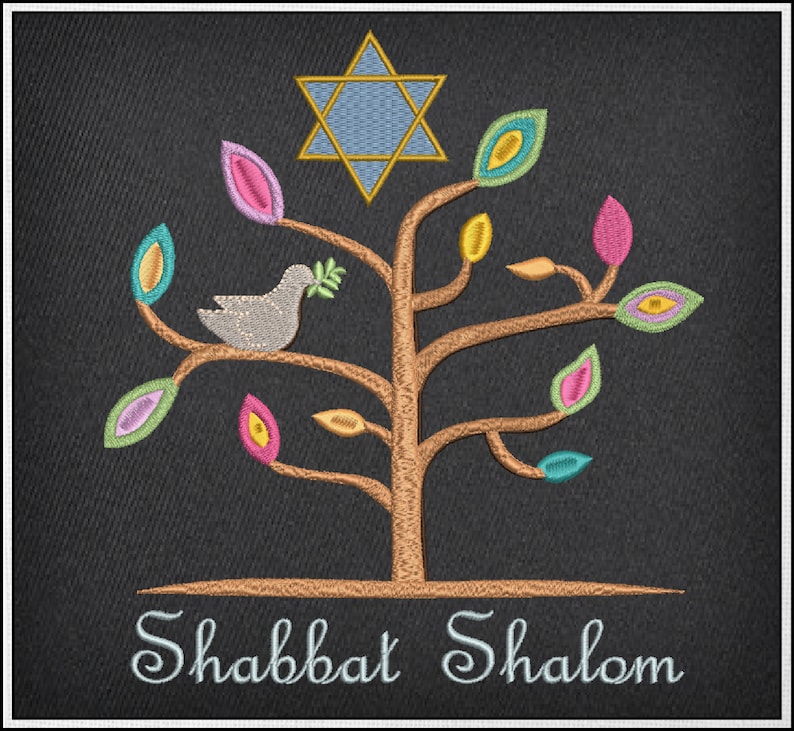 Shabbat Shalom Tree Machine Embroidery Design, Tree of Life With Dove ...