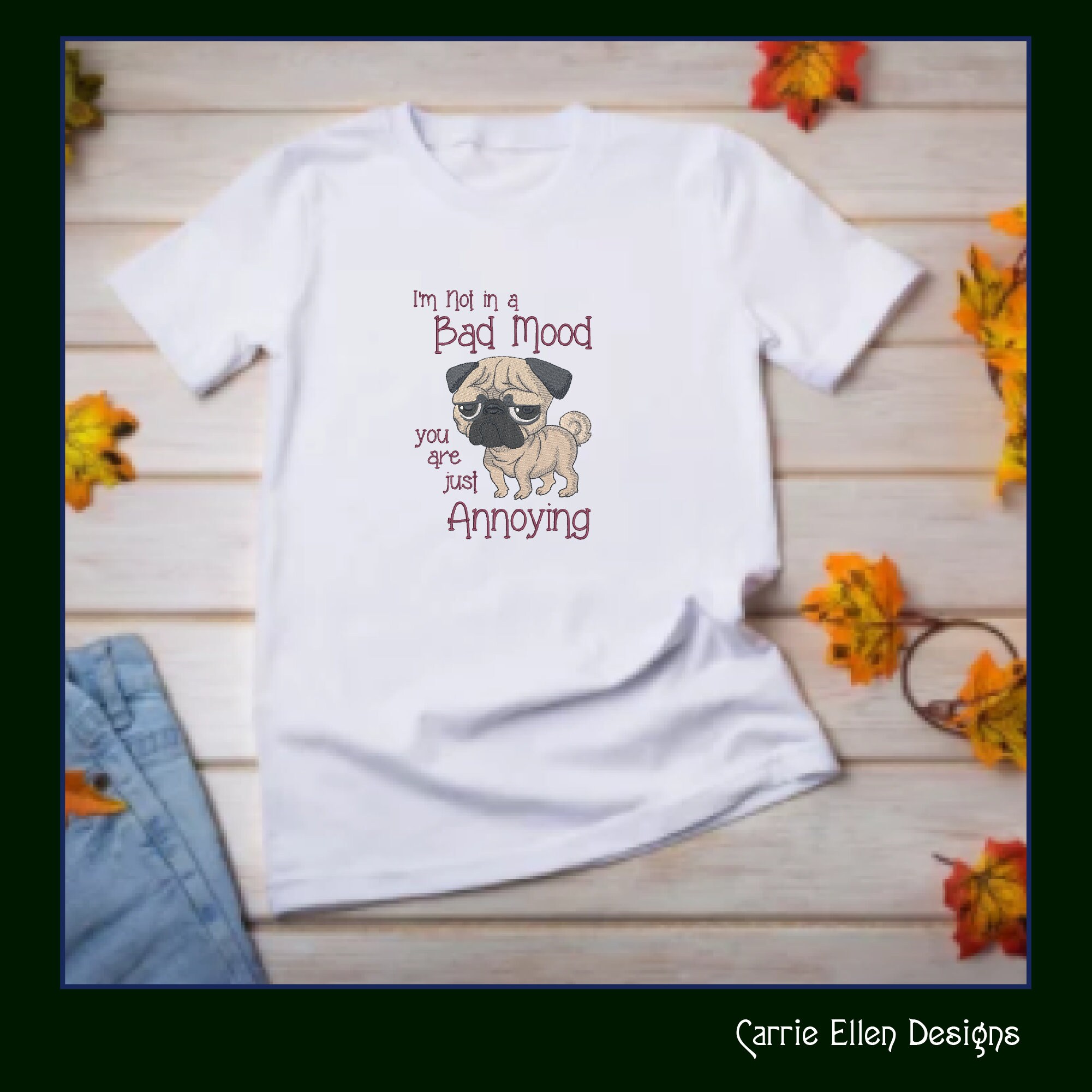 Grumpy Dog Machine Embroidery Design, I’m Not in a Bad Mood Design ...