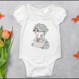 Wishing Well Machine Embroidery Design: Floral Line Art (6 Sizes ...