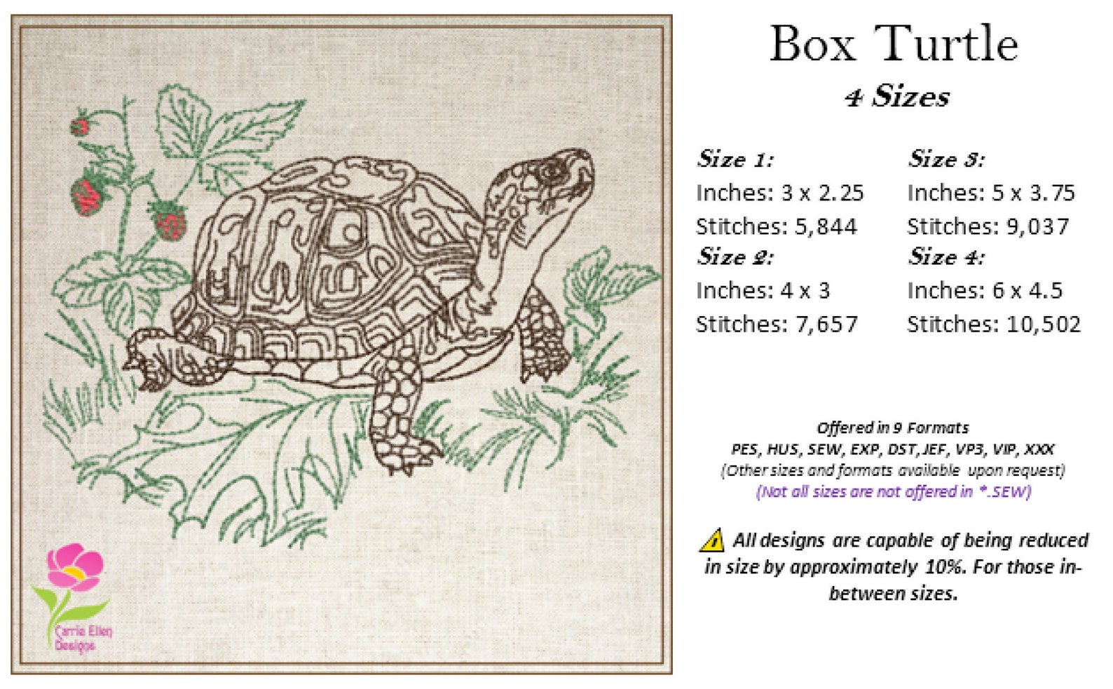 Turtle Machine Embroidery Design Tortoise Embroidery Design - Etsy