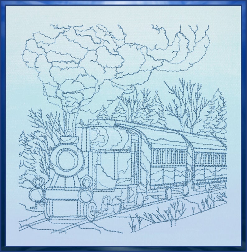 Train Scene Sketch Machine Embroidery Design Vintage Train - Etsy