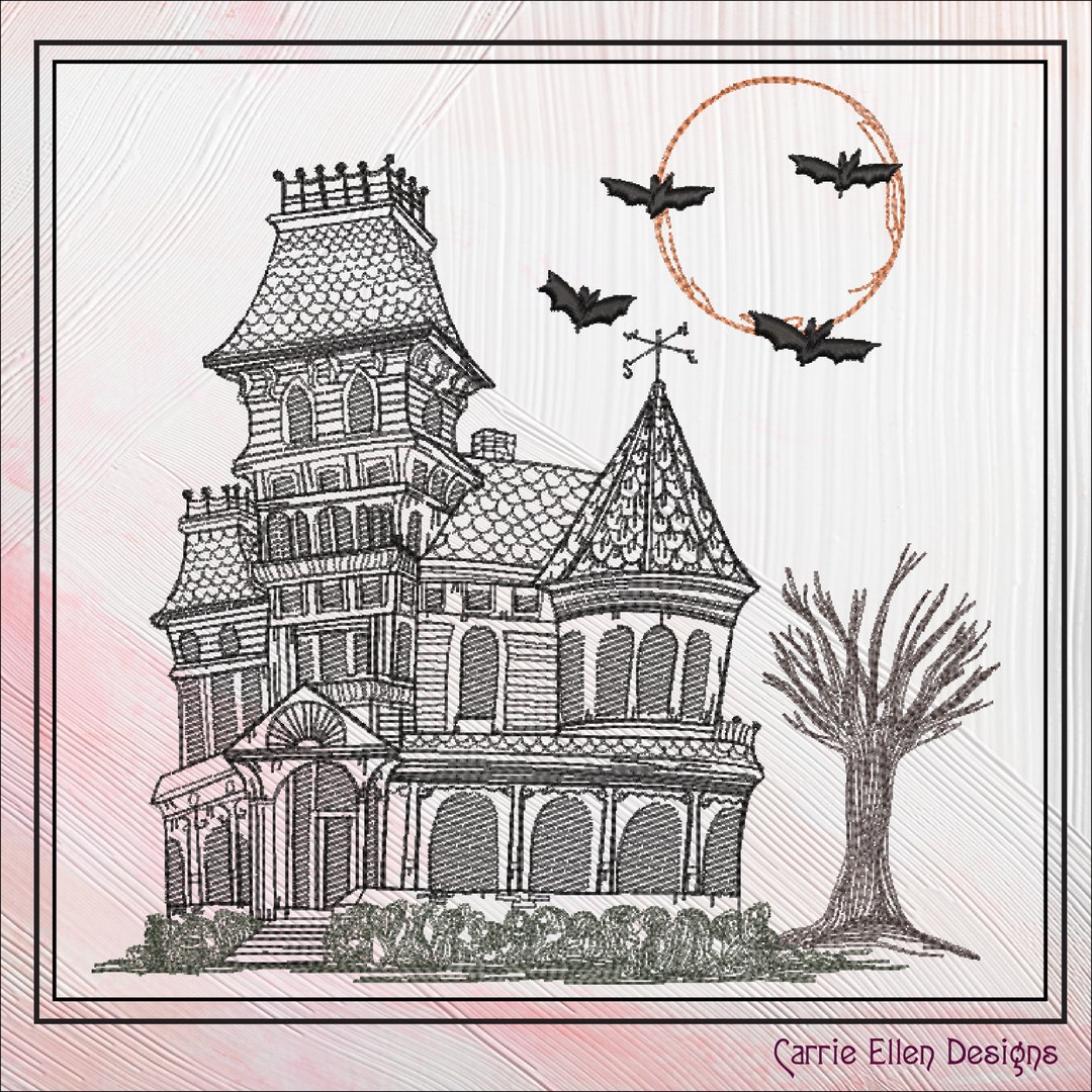 Haunted House Machine Embroidery Design, Halloween Embroidery Design ...