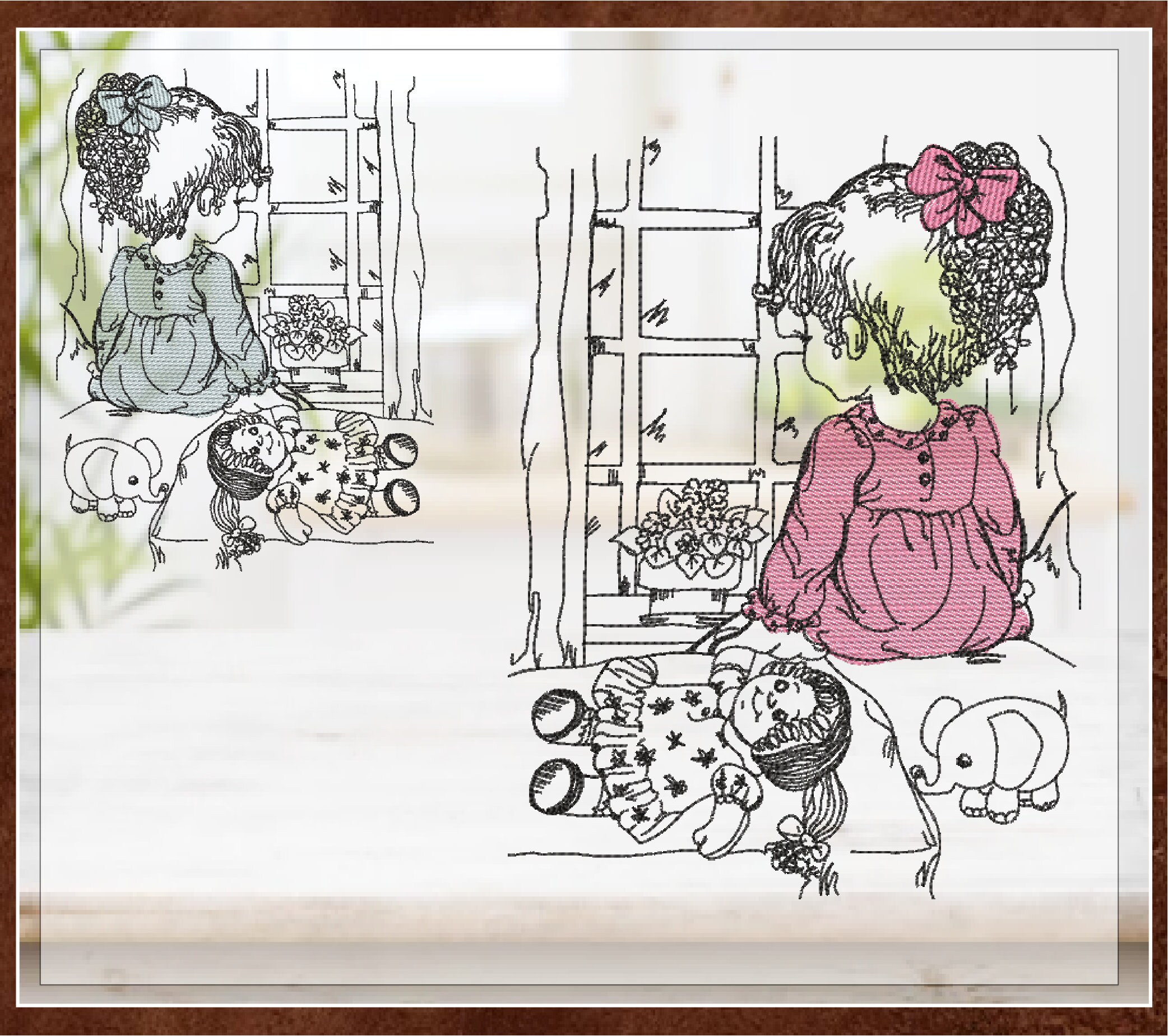 Little Girl Waiting Machine Embroidery Design Girl Sitting in | Etsy