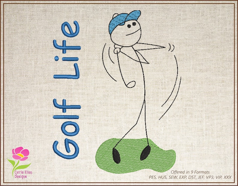 Golf Embroidery Design Male Golfer Stick Figure Machine | Etsy