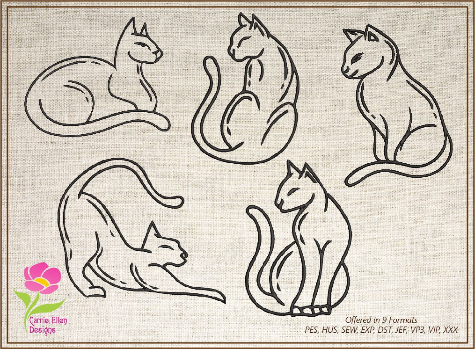 Cat Machine Embroidery Design Bundle. Cat Outline Design | Etsy