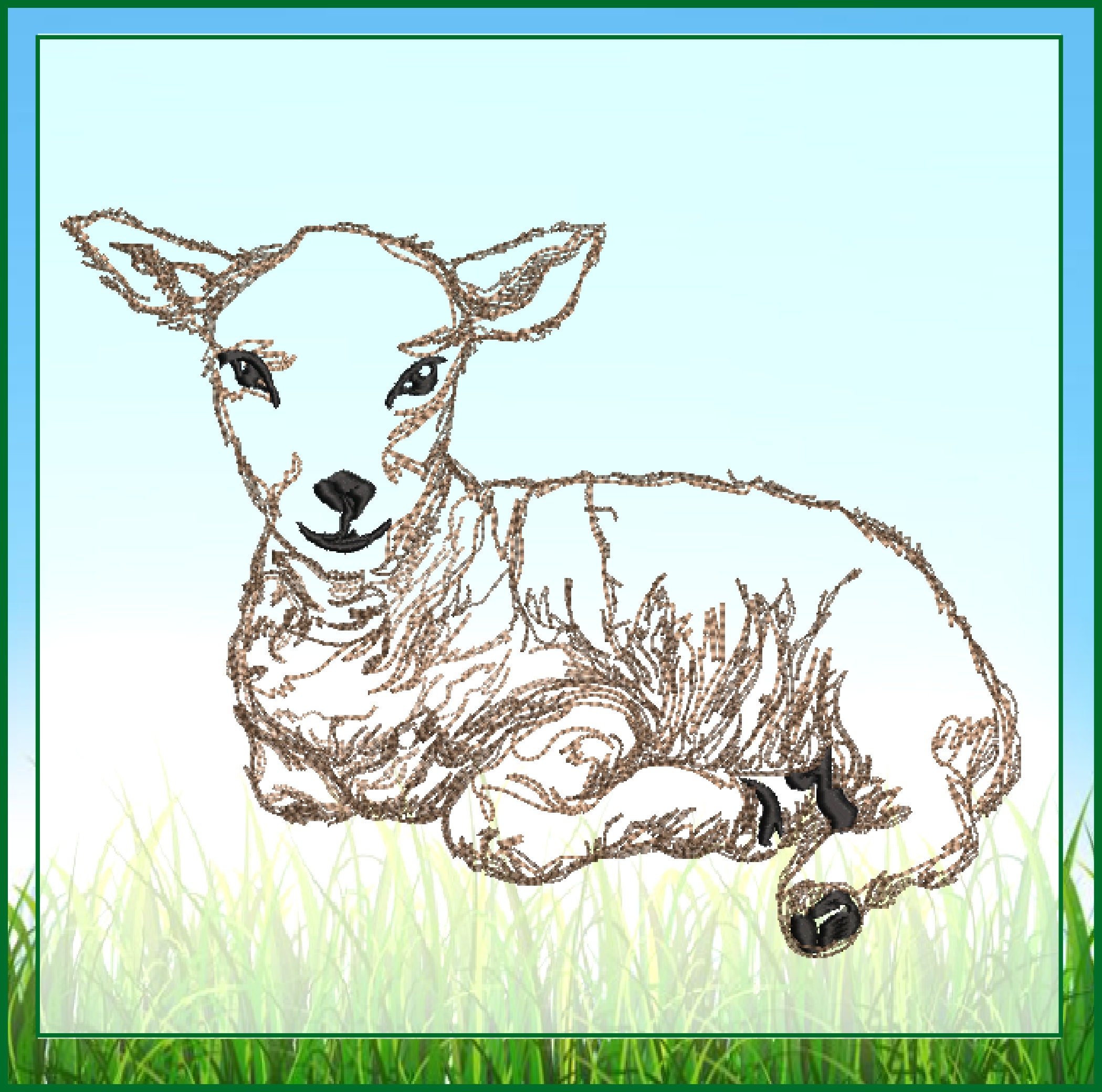 Little Lamb Machine Embroidery Sketch Design Farm Animal - Etsy