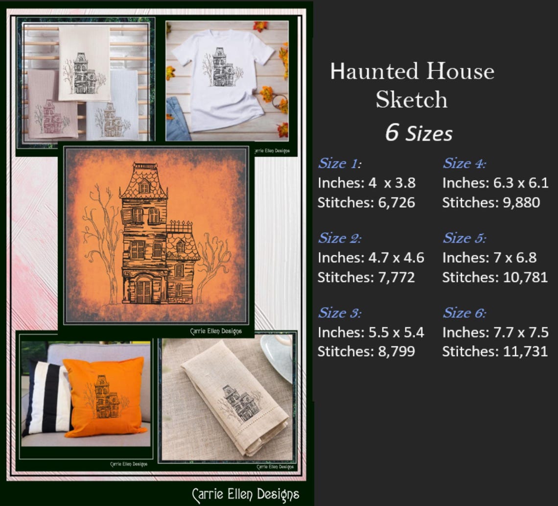 Haunted House Machine Embroidery Design, Halloween Embroidery Design ...