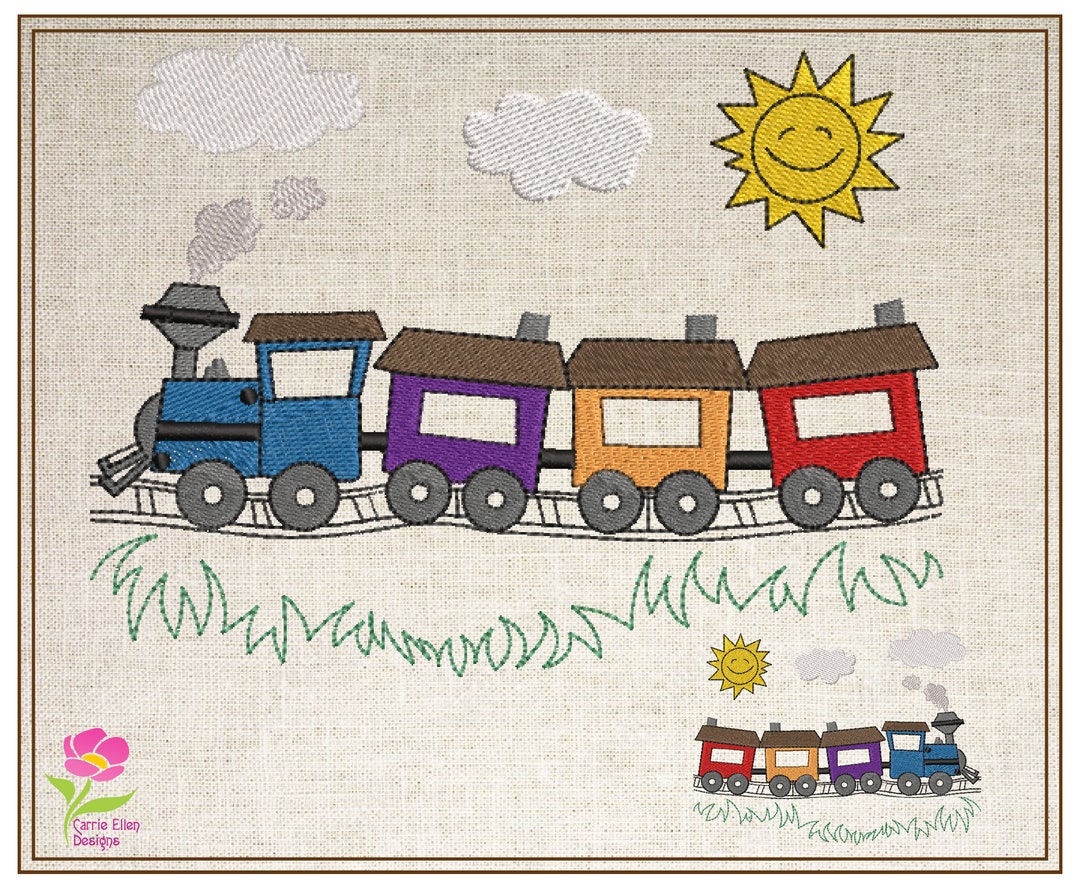 Train Cartoon Machine Embroidery Design, Colorful Kids Train Design ...