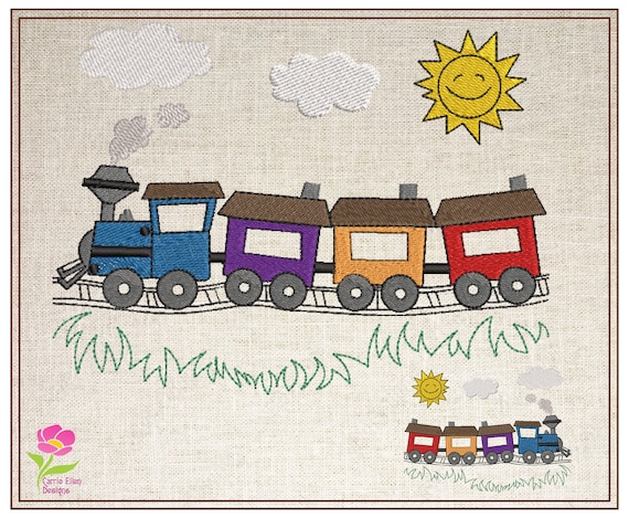 Train Cartoon Machine Embroidery Design Colorful Kids Train | Etsy