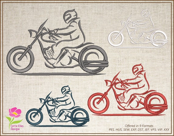 Motorcycle Machine Embroidery Design Man Riding Motorcycle | Etsy