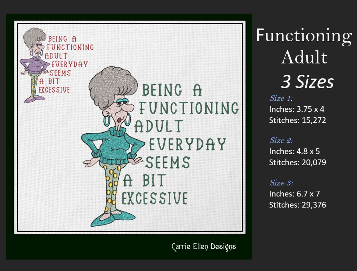 Functioning Adult Saying Embroidery Design, Funny Sayings and Quotes ...