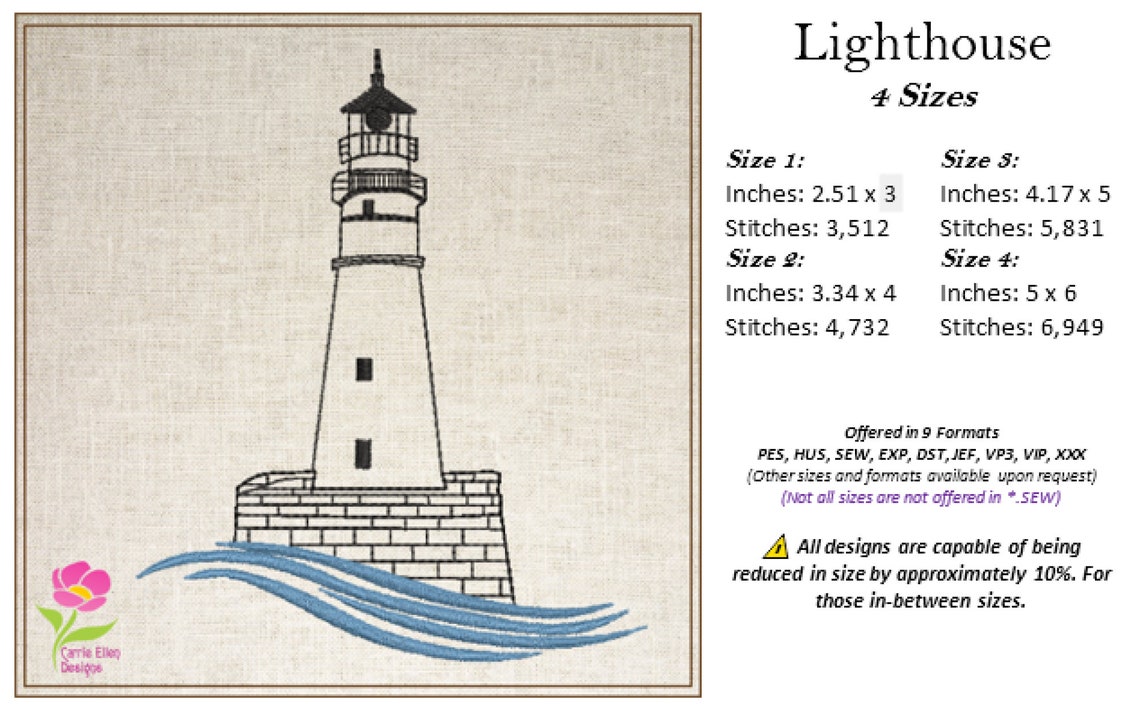 Lighthouse Machine Embroidery Design Coastal Light House - Etsy