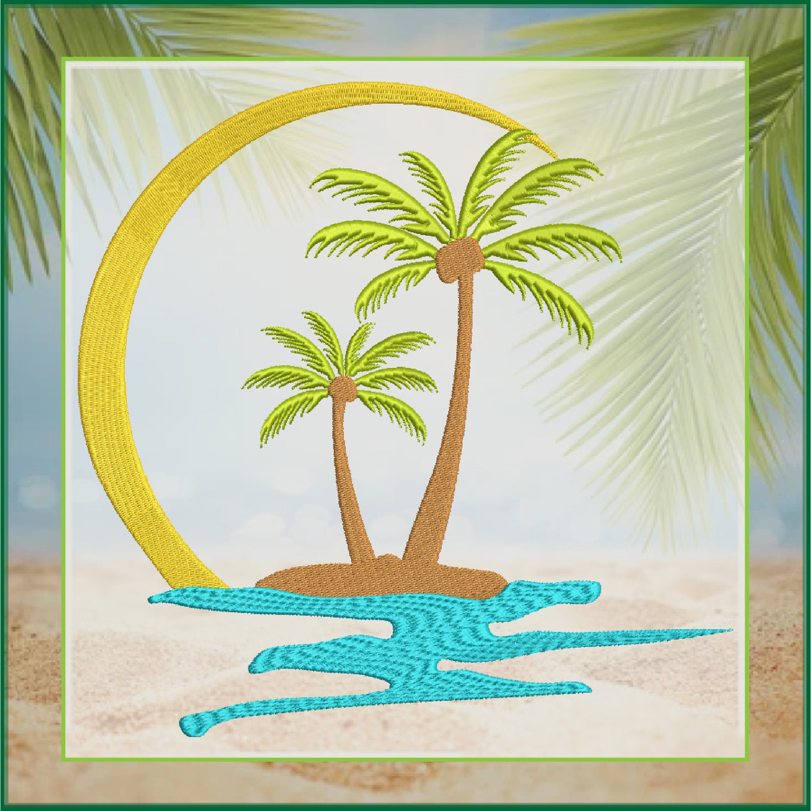 Tropical Island Machine Embroidery Design Palm Tree Island | Etsy