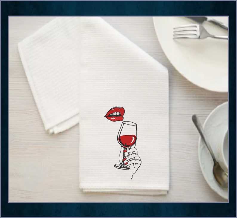 Lady Drinking Wine Machine Embroidery Design Wine Glass - Etsy