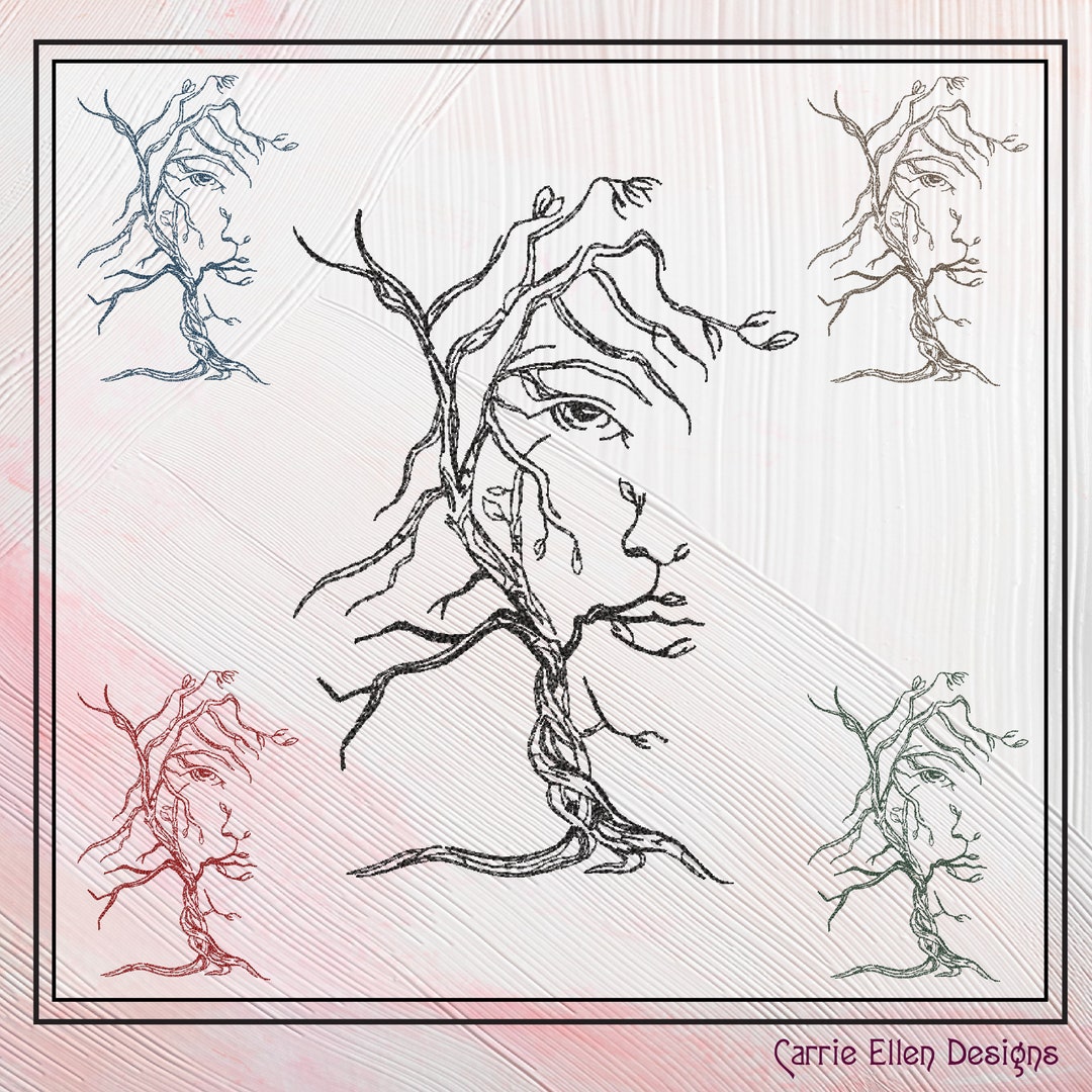 Artistic Tree Sketch Machine Embroidery Design, Woman Face in Tree Line ...