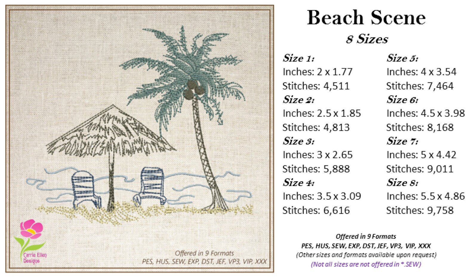 Beach Scene Machine Embroidery Design Summer Embroidery | Etsy
