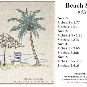 Beach Scene Machine Embroidery Design, Summer Embroidery Design, Beach ...