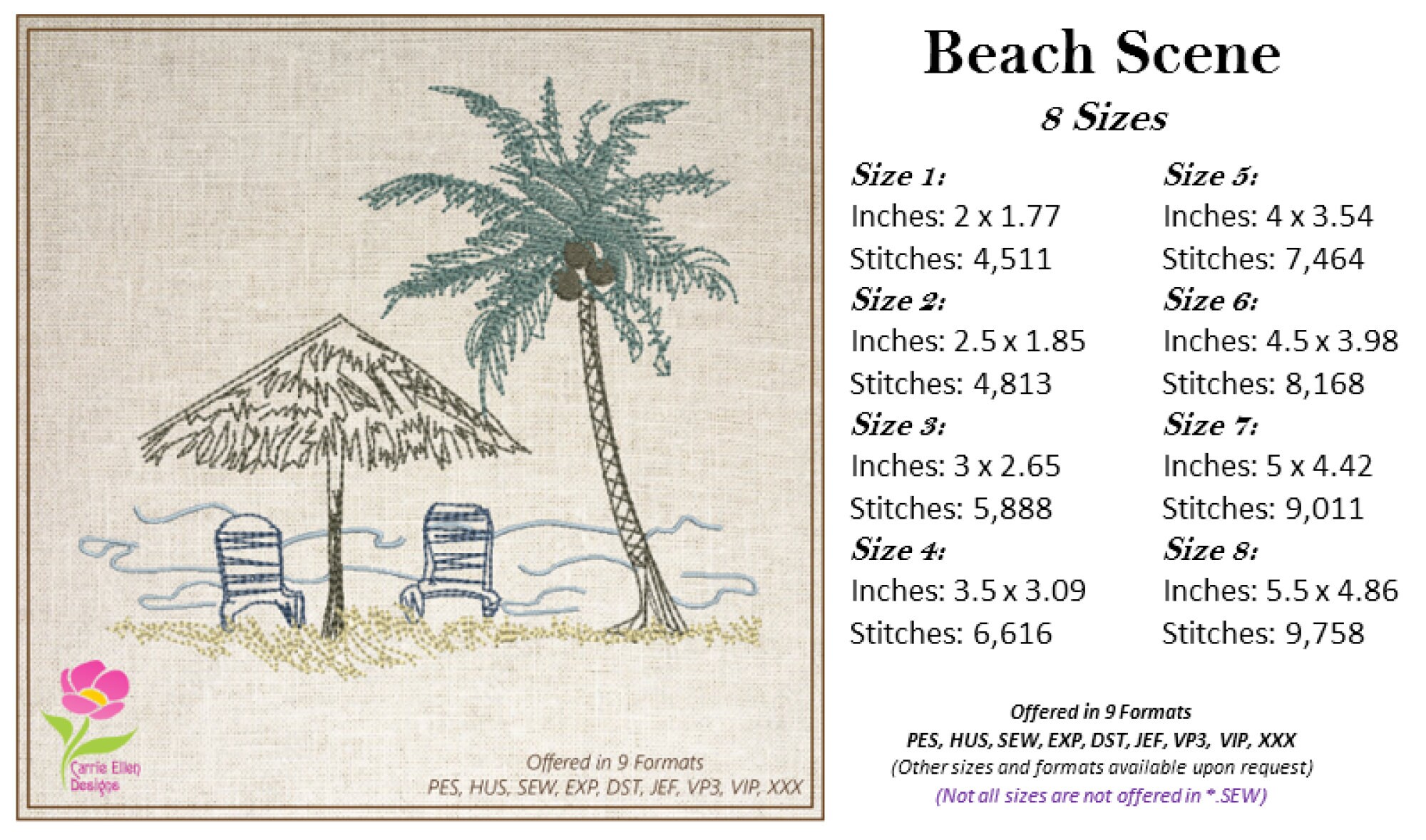 Beach Scene Machine Embroidery Design Summer Embroidery - Etsy UK