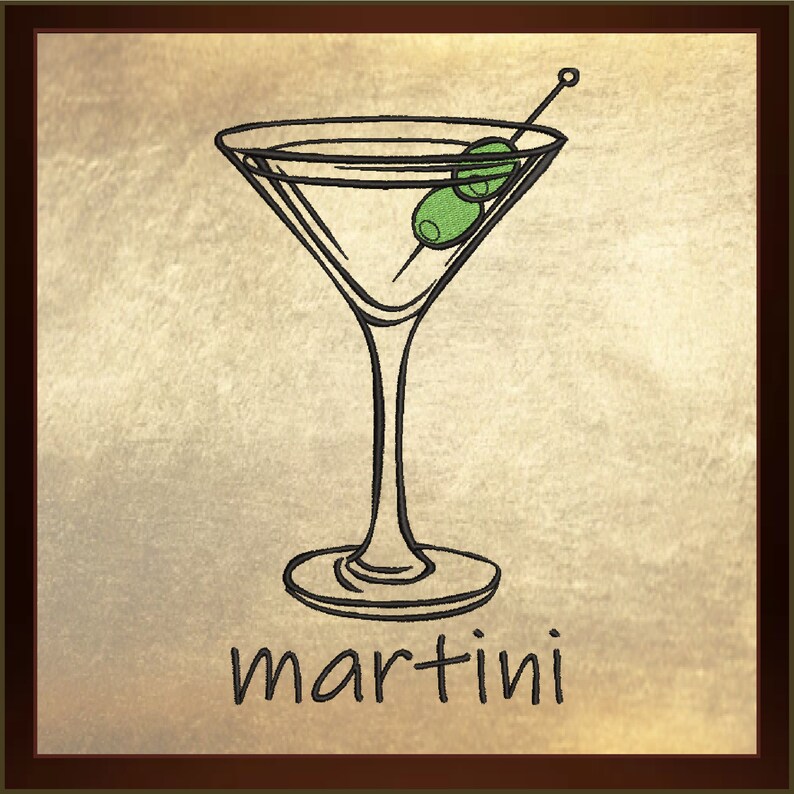 Martini Machine Embroidery Design Martini With Olives - Etsy
