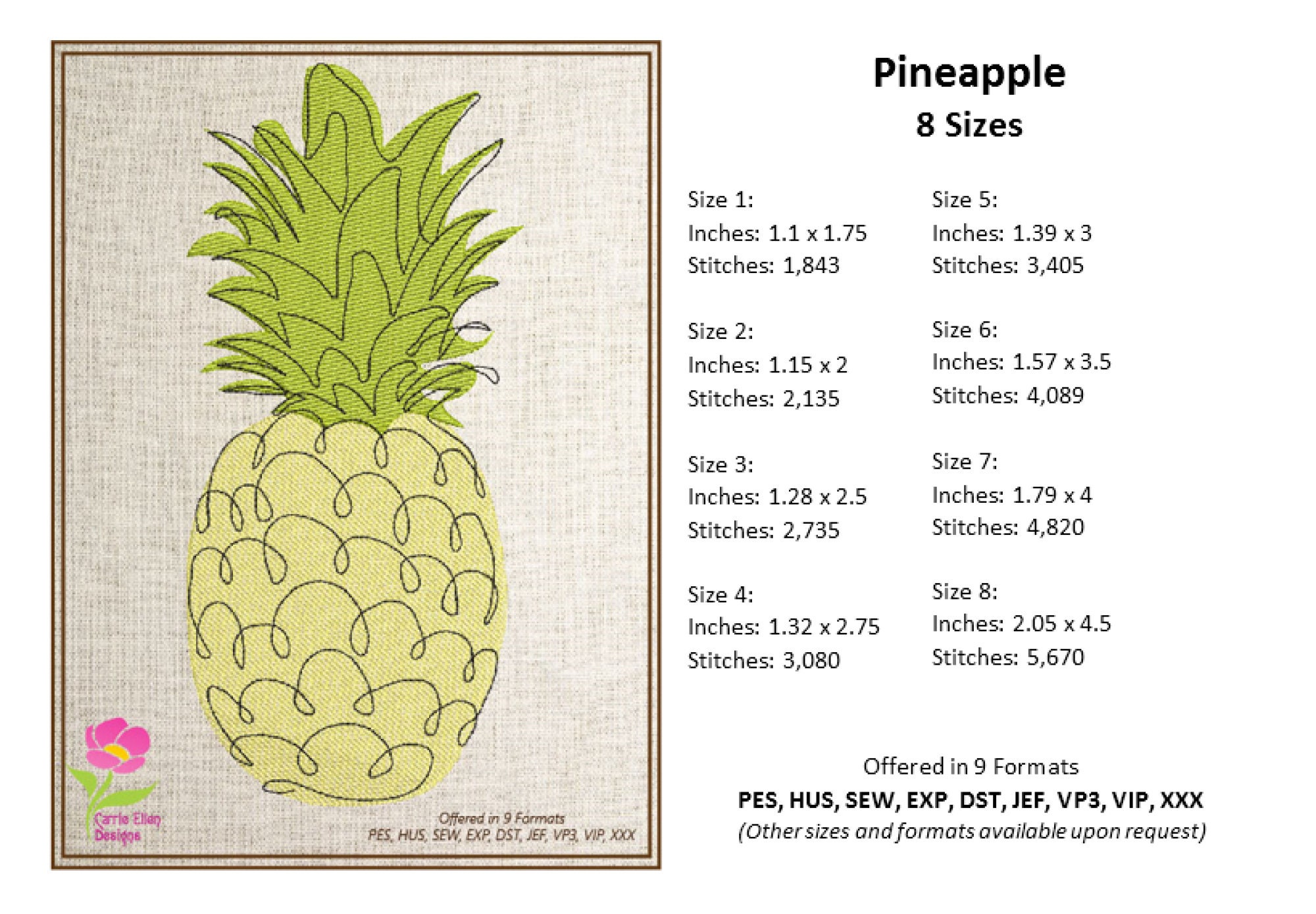Pineapple Machine Embroidery Design Bundle Fruit Embroidery - Etsy 日本