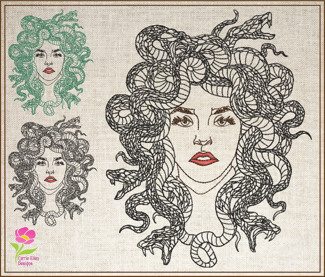 Medusa Snake Head Machine Embroidery Design, Line Art Greek Mythology ...