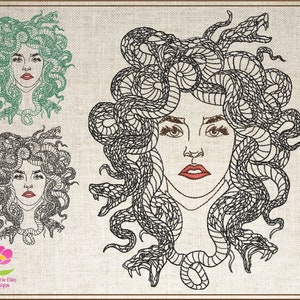 Medusa Snake Head Machine Embroidery Design, Line Art Greek Mythology ...