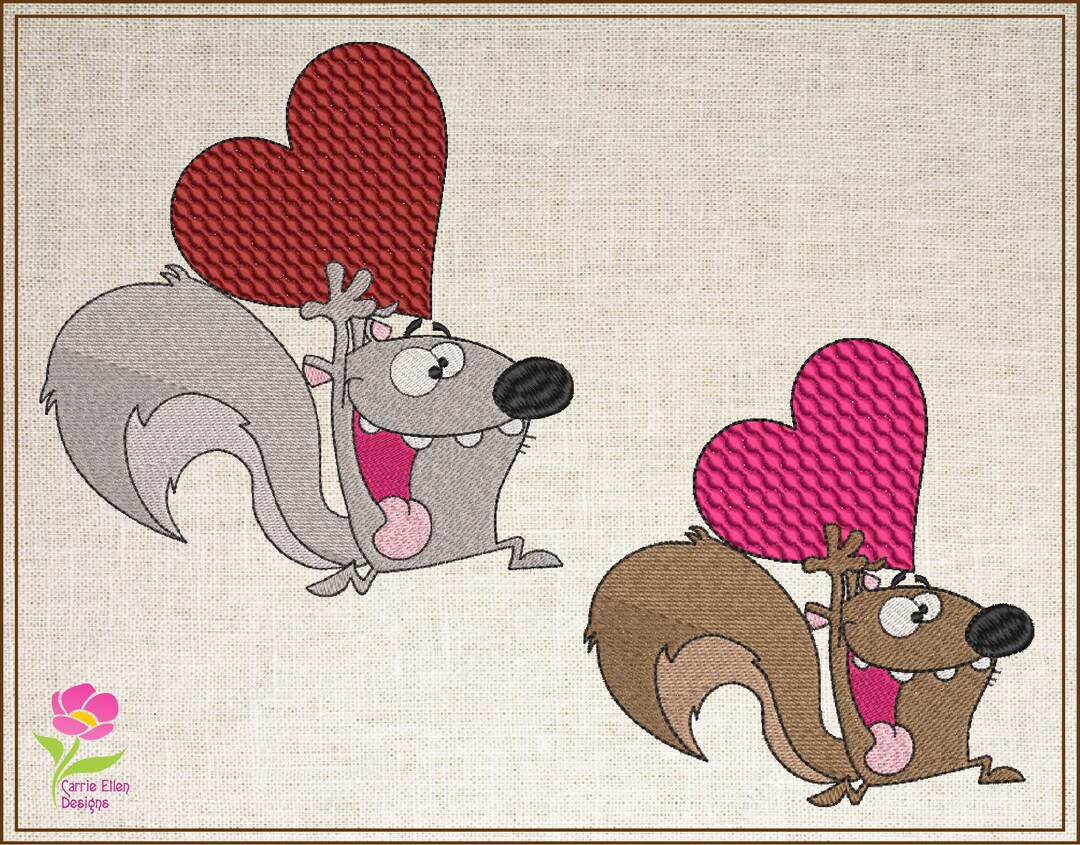 Squirrel Machine Embroidery Design, Squirrel Running Away With Heart ...