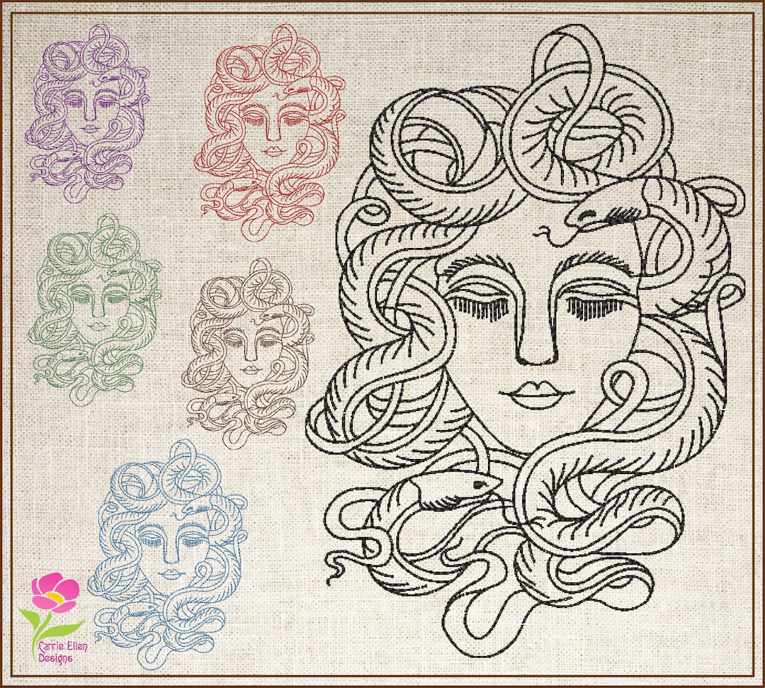 Medusa Head Machine Embroidery Design, Line Art Greek Mythology Medusa ...