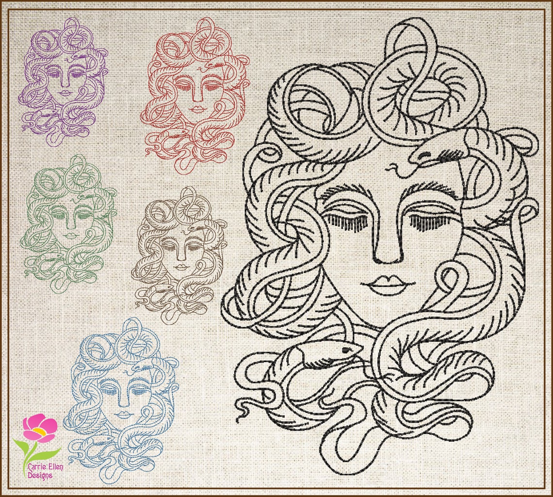 Medusa Head Machine Embroidery Design Line Art Greek | Etsy
