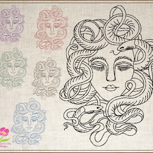 Medusa Head Machine Embroidery Design, Line Art Greek Mythology Medusa ...