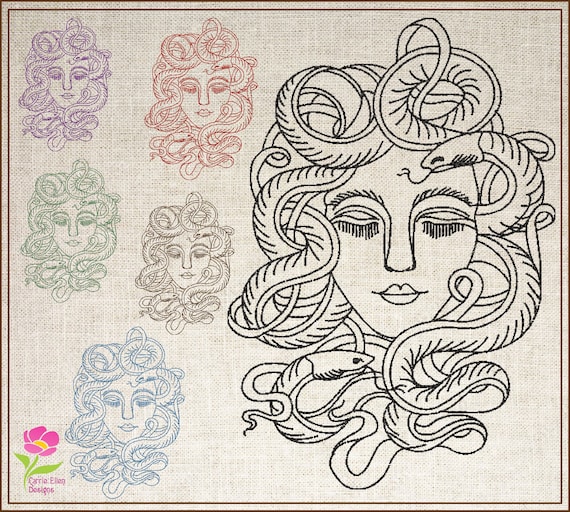 Medusa Head Machine Embroidery Design Line Art Greek | Etsy