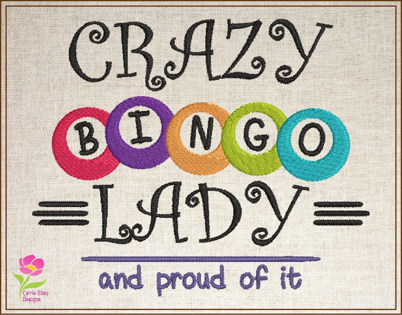 Crazy Bingo Lady Machine Embroidery Design. Proud Bingo Lady - Etsy