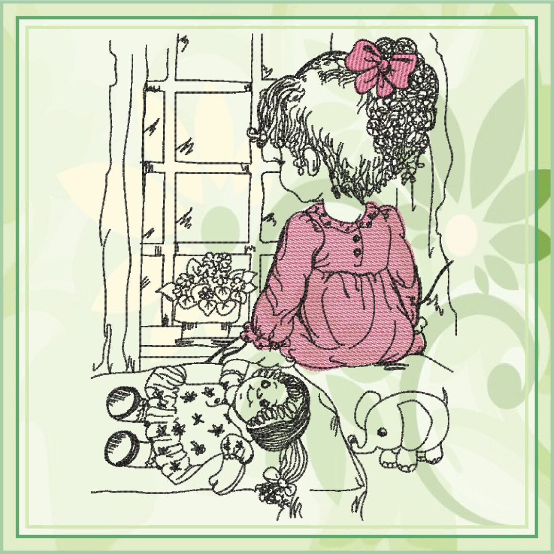 Little Girl Waiting Machine Embroidery Design Girl Sitting in | Etsy