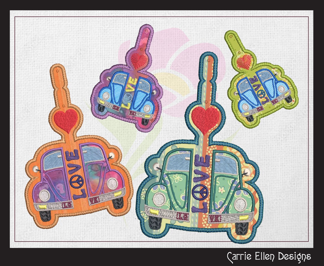 ITH Key Fob Machine Embroidery Design, VW Love Bug, Machine Embroidery ...