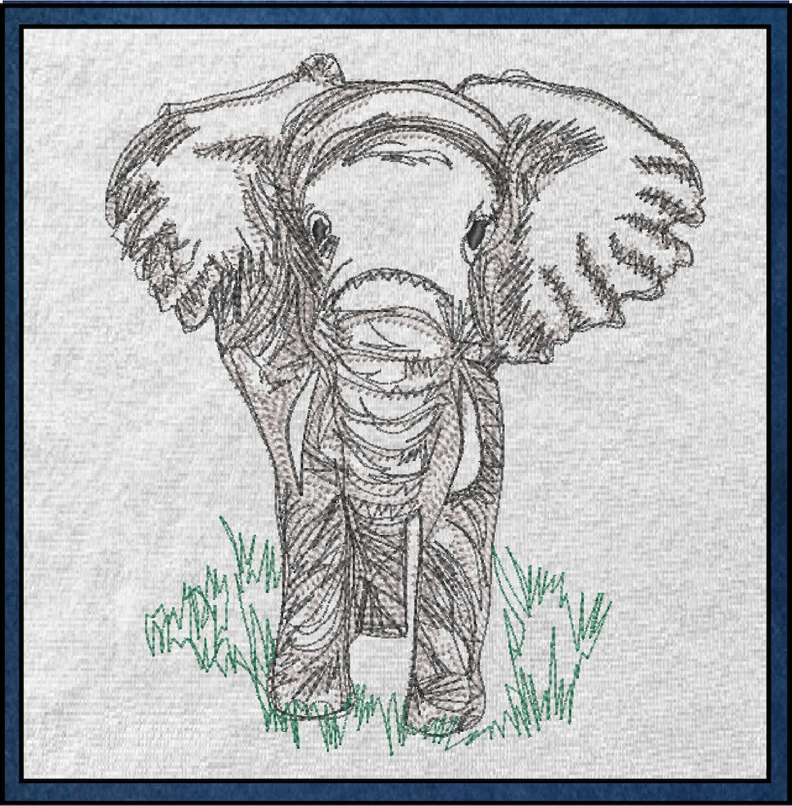 Elephant Machine Embroidery Design, Grazing Safari Elephant Embroidery ...