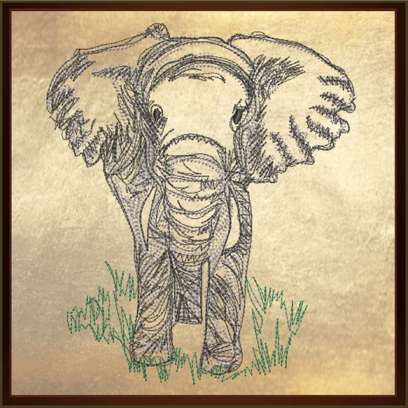 Elephant Machine Embroidery Design, Grazing Safari Elephant Embroidery ...