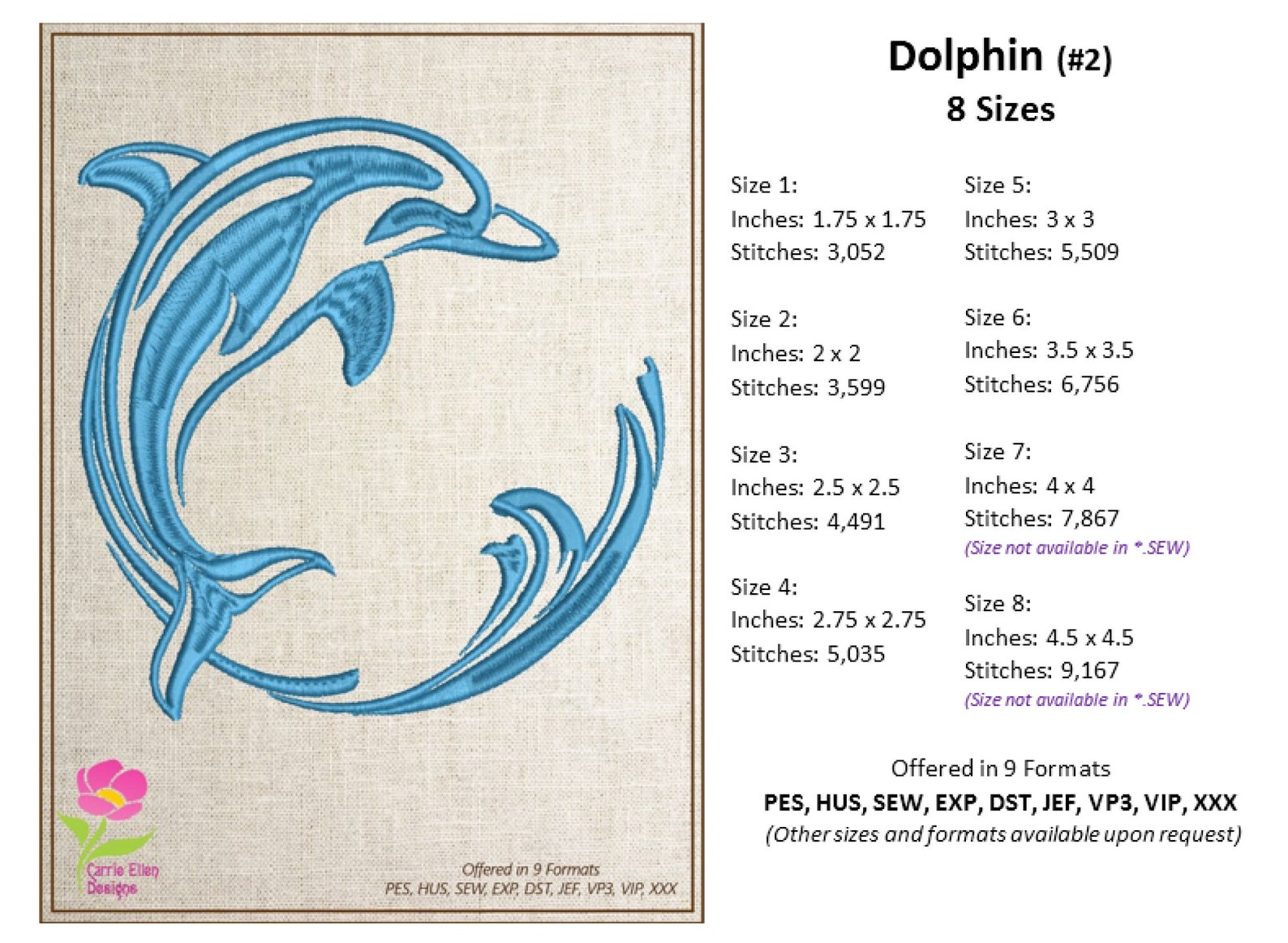 Dolphin Machine Embroidery Design Bottlenose Dolphin - Etsy