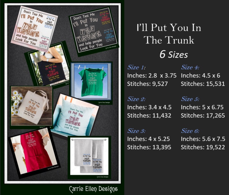 I'll Put You in the Trunk Snarky Embroidered Saying, Machine Embroidery ...