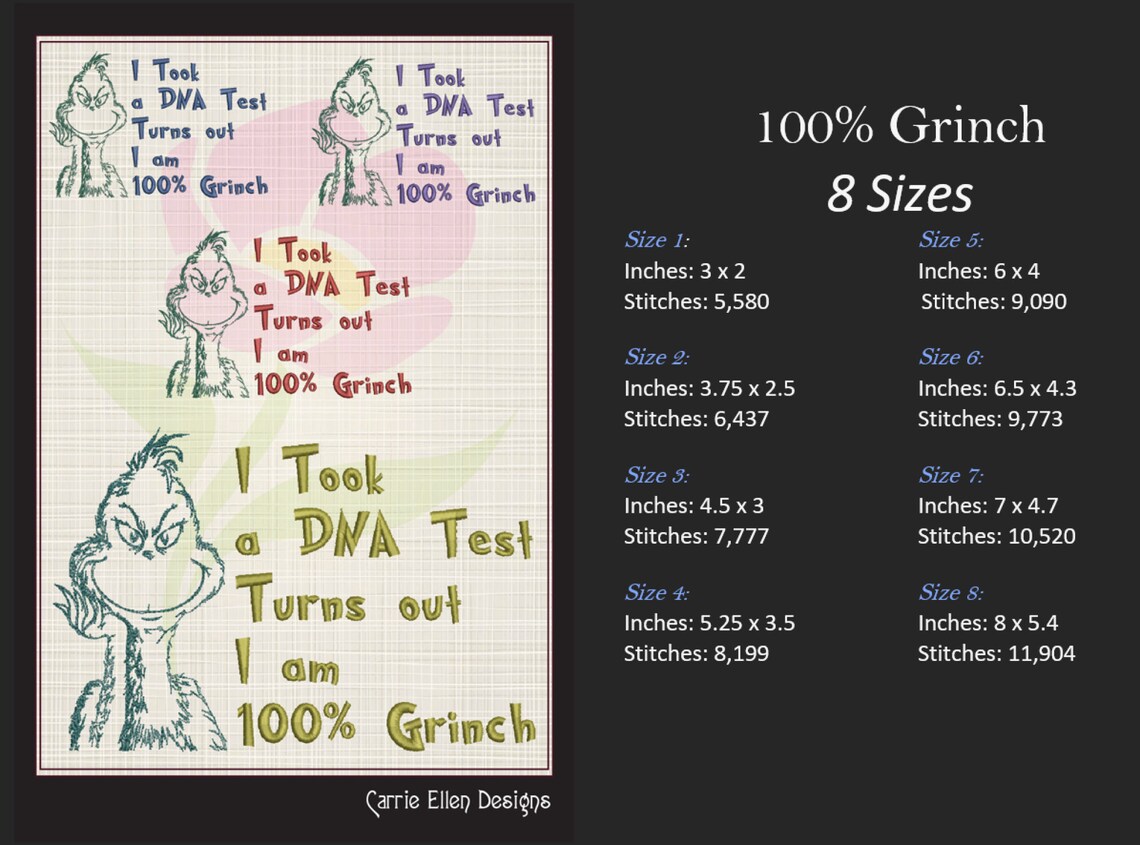 100% Grinch Machine Embroidery Design Holiday Design Snarky - Etsy