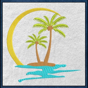 Tropical Island Machine Embroidery Design, Palm Tree Island Embroidery ...